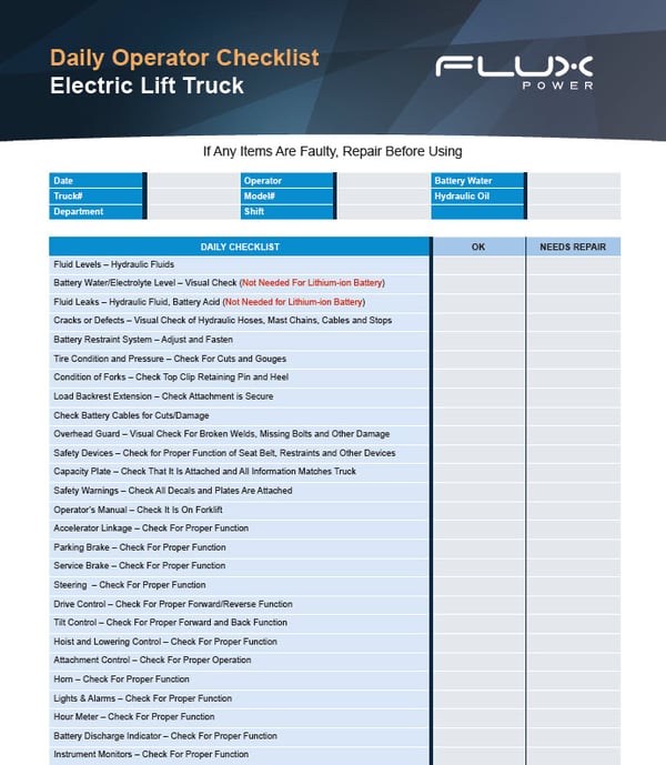 Daily Forklift Operator Checklist